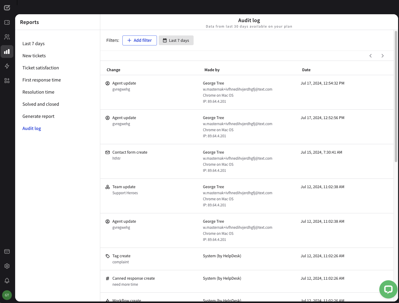 Track actions in the audit log | HelpDesk Help Center